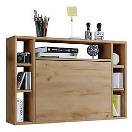 Wandschreibtisch Wandila, ideal für das Home Office, ausklappbare Tischplatte & 7 Fächer, B 900 x T 200/670 x H 600 mm, Holz, Honig-Eiche