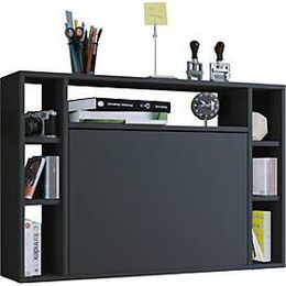 Wandschreibtisch Wandila, ideal für das Home Office, ausklappbare Tischplatte & 7 Fächer, B 900 x T 200/670 x H 600 mm, Holz, schwarz