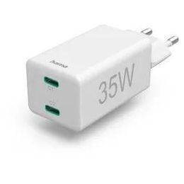 Hama Schnellladegerät mit 2x USB-C, PD/Qualcomm®, 35W, Weiß - Kompaktes Mini-Ladegerät