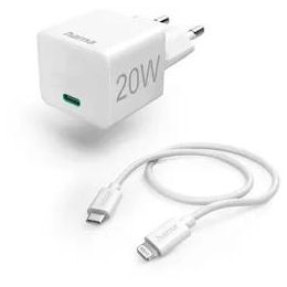 Hama Schnellladegerät mit Ladekabel Lightning 20W PD Weiß - Mini-Ladegerät für Apple iPhones