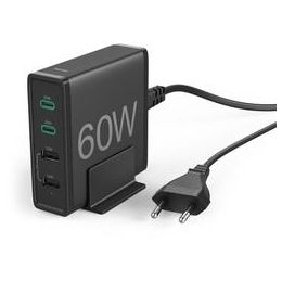 Hama Ladestation 60 Watt | 4-fach (2x PD/QC USB-C, 2x USB-A) | Schwarz - Power-Delivery und QC-Unterstützung