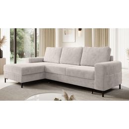 Ecksofa SAIGON Cord Lichtgrau mit Bettfunktion und Bettkasten Bett Sofa Schlafsofa Ottomane links