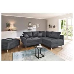 Ecksofa Home Affaire "Rice L-Form" Sofas Gr. B/H/T: 223cm x 47cm x 184cm, Microfaser PRIMABELLE, Ottomane beidseitig montierbar, grau (anthrazit) mit Bonnellfederkern, Hocker & Kissen, Ottomane beidseitig montierbar Bestseller