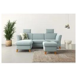 Ecksofa Home Affaire "Trelleborg L-Form" Sofas Gr. B/H/T: 249cm x 86cm x 162cm, Struktur fein, Recamiere links, ohne Bettfunktion-ohne Bettkasten, blau (aqua) Federkern-Polsterung, wahlweise mit Bettfunktion und Bettkasten