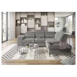 Sit & More Ecksofa SIT & MORE "Cabrio L-Form, mit Sitztiefenverstellung, Arm- und Kopfteilverstellung" Sofas Gr. B/H/T: 274cm x 87cm x 230cm, Struktur fein, Ottomane rechts, ohne Bettfunktion-ohne Bettkasten, grau 3 Nierenkissen, Federkern, optional Bettfunktion und Stauraum