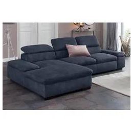 Ecksofa Home Affaire "Alberto L-Form" Sofas Gr. B/H/T: 286cm x 73cm x 174cm, Luxus-Microfaser Vintageoptik, Recamiere links, mit Bettfunktion, blau (dunkelblau) mit Kopfteilverstellung, wahlweise Bettfunktion