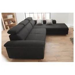 Jockenhöfer Ecksofa JOCKENHÖFER GRUPPE "Landshut L-Form" Sofas Gr. B/H/T: 295cm x 102cm x 214cm, Struktur, Ottomane beidseitig montierbar, mit Bettfunktion-mit Rückenteilverstellung-mit Kopfteilverstellung, grau (anthrazit) inklusive Bettfunktion, Kopf- bzw. Rückenteilverstellung