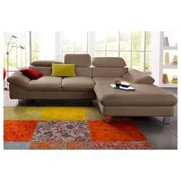 Ecksofa COTTA "Driver L-Form" Sofas Gr. B/H/T: 268cm x 73cm x 169cm, Luxus-Kunstleder, Recamiere rechts, mit Kopfteilverstellung-mit Bettfunktion und Bettkasten, grau (stein) mit Kopfteilverstellung, wahlweise Bettfunktion und Bettkasten