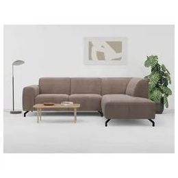 Ecksofa Places of Style "Oleandro, L-Form" Sofas Gr. B/H/T: 269cm x 82cm x 212cm, Struktur, Ottomane rechts, Kaltschaum-Wellenunterfederung, braun (hellbraun) mit unterschiedlichem Sitzkomfort, in verschiedenen Bezugsqualitäten