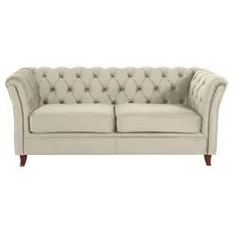 Chesterfield-Sofa Home Affaire "Reims" Sofas Gr. B/H/T: 180cm x 76cm x 88cm, Samtoptik, beige (creme) mit echter Chesterfield-Knopfheftung, hochwertige Verarbeitung