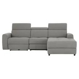 Ecksofa Home Affaire "Sentrano, L-Form" Sofas Gr. B/H/T: 275cm x 82cm x 164cm, Struktur fein, Recamiere rechts, mit motorischer Relaxfunktion-mit USB-Anschluss, grau (hellgrau) 275 cm, man. o. elektr. Relaxfunktion und USBKopfverstellung