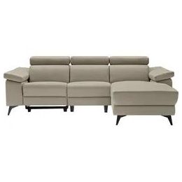 Ecksofa Places of Style "Samira" Sofas Gr. B/H/T: 224cm x 78cm x 170cm, NaturLEDER-Kunstleder, Recamiere rechts, grau mit elektrischer Relaxfunktion in einem Sitz und USB-Anschluss