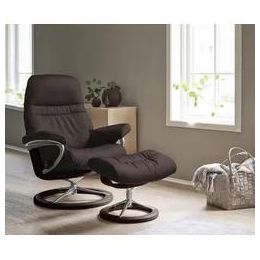 Relaxsessel stressless "Sunrise" Sessel Gr. Leder PALOMA, Relaxfunktion-Drehfunktion-PlusTMSystem-Gleitsystem-BalanceAdaptTM, B/H/T: 83cm x 105cm x 74cm, braun (chocolate paloma) mit Signature Base, Größe M, Gestell Braun