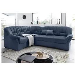 Ecksofa DOMO collection "Bahia L-Form", blau (dunkelblau), B:256cm H:91cm T:200cm, Luxus-Microfaser (100% Polyester), mit Muster, Struktur (100% Polyester), Sofas, wahlweise mit Bettfunktion