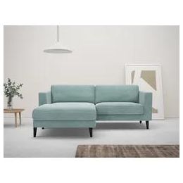 Ecksofa Home Affaire "Amancey, L-Form, Cord oder weicher wasserabweisender Strukturstoff" Sofas Gr. B/H/T: 215cm x 83cm x 158cm, Cord, Longchair links, blau (aqua) Breite 255 cm, mit Massivholzrahmen, Komfortschaum