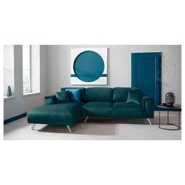 Ecksofa Inosign "Malaga L-Form" Sofas Gr. B/H/T: 276cm x 85cm x 169cm, Samtoptik, Recamiere links, blau (petrol) Deckenoptik auf Recamiere und Armlehne