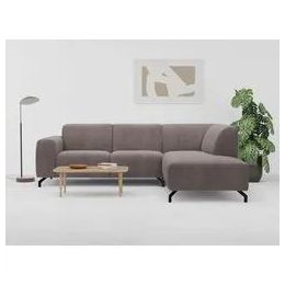 Ecksofa Places of Style "Oleandro, L-Form" Sofas Gr. B/H/T: 269cm x 82cm x 212cm, Struktur, Ottomane rechts, Kaltschaum-Wellenunterfederung, grün (wood) mit unterschiedlichem Sitzkomfort, in verschiedenen Bezugsqualitäten