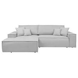 Ecksofa Andas "Finnley Schlafsofa 267 cm in Bouclé, Struktur fein u. Cord, L-Form" Sofas Gr. B/H/T: 267cm x 85cm x 167cm, Struktur fein, Recamiere links, silberfarben (silber) Schlaffunktion m. Bettkasten (136210 cm), Bouclé, Struktur und Cord