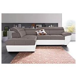 Ecksofa COTTA "Speedway L-Form" Sofas Gr. B/H/T: 262cm x 79cm x 102cm, Flachgewebe-Struktur, Ottomane links, ohne Bettfunktion-ohne Bettkasten-mit Kopfteilverstellung, beige (natur, braun) mit Kopfteilverstellung, wahlweise Bettfunktion und Bettkasten