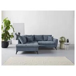 Ecksofa Inosign "Lörby L-Form" Sofas Gr. B/H/T: 224cm x 90cm x 191cm, Aqua Clean Pascha, Ottomane links, Aqua Clean Pascha, blau (blaugrau) Belastbarkeit bis 140kg pro Sitzplatz, auch mit Aqua clean-Bezug