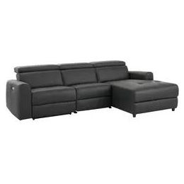 Ecksofa Home Affaire "Sentrano, L-Form" Sofas Gr. B/H/T: 275cm x 82cm x 164cm, NaturLEDER-Kunstleder, Recamiere rechts, mit motorischer Relaxfunktion-mit USB-Anschluss, grau 275 cm, man. o. elektr. Relaxfunktion und USBKopfverstellung