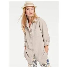 Longbluse Heine Gr. 36, beige (sand), Damen, 55% Baumwolle, 45% Leinen, unifarben, Blusen