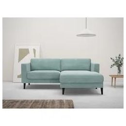 Ecksofa Home Affaire "Amancey, L-Form, Cord oder weicher wasserabweisender Strukturstoff" Sofas Gr. B/H/T: 215cm x 83cm x 158cm, Cord, Longchair rechts, blau (aqua) Breite 255 cm, mit Massivholzrahmen, Komfortschaum