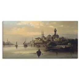 Wandbild Artland "Kauffahrtsschiffe auf Bosporus, Istanbul", blau, B:150cm H:75cm, Canvas, Leinwand, Bilder, als Leinwandbild, Poster, Wandaufkleber in verschied. Größen