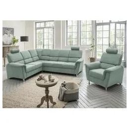 Ecksofa Home Affaire "Pisa L-Form, mit Schlaffunktion, Stauraum, 2x höhenverstellbare" Sofas Gr. B/H/T: 271cm x 95cm x 224cm, Microfaser, Bettfunktion rechts, grün (mint) Kopfstützen und Relaxfunktion im Eckelement