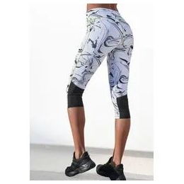 Caprileggings Lascana ACTIVE "White Marble" Gr. 32/34, N-Gr, schwarz (weiß, marmoriert, schwarz), Damen, Obermaterial: 85% Polyester, 15% Elasthan, gemustert, Mesh, Hosen, Sporthose mit Mesheinsätzen