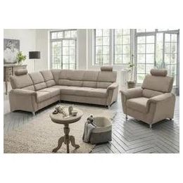 Ecksofa Home Affaire "Pisa L-Form, mit Schlaffunktion, Stauraum, 2x höhenverstellbare" Sofas Gr. B/H/T: 271cm x 95cm x 224cm, Microfaser, Bettfunktion rechts, grau (taupe) Kopfstützen und Relaxfunktion im Eckelement