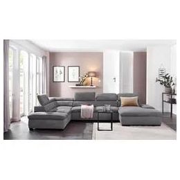 Wohnlandschaft Home Affaire "Alberto U-Form" Sofas Gr. B/H/T: 350cm x 73cm x 228cm, Luxus-Microfaser weich, Recamiere rechts, ohne Bettfunktion, grau mit Kopfteilverstellung, wahlweise Bettfunktion