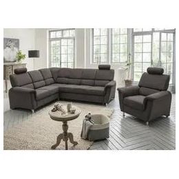 Ecksofa Home Affaire "Pisa L-Form, mit Schlaffunktion, Stauraum, 2x höhenverstellbare" Sofas Gr. B/H/T: 271cm x 95cm x 224cm, Microfaser, Bettfunktion rechts, braun (dunkelbraun) Kopfstützen und Relaxfunktion im Eckelement