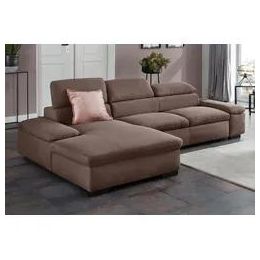 Ecksofa Home Affaire "Alberto L-Form", braun (nougat), B:286cm H:73cm T:174cm, 100% Polyester, Luxus-Microfaser ALTARA NUBUCK (100% Polyester), Luxus-Microfaser weich (90% Polyester, 10% Polyamid), Microfaser Antiklederoptik, Sofas, mit Kopfteilverstellung, wahlweise mit Bettfunktion