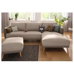 Ecksofa Home Affaire "Ida L-Form" Sofas Gr. B/H/T: 280cm x 86cm x 165cm, Struktur, Recamiere rechts, braun (braunbeige) mit Holzfüßen und Armlehnen-Polsterung