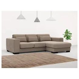 Ecksofa Home Affaire "Bléquin, L-Form" Sofas Gr. B/H/T: 244cm x 84cm x 165cm, Webstoff, Longchair rechts, braun (light braun) Inklusive 3 Zierkissen, frei im Raum stellbar