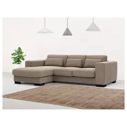 Ecksofa Home Affaire "Bléquin, L-Form" Sofas Gr. B/H/T: 244cm x 84cm x 165cm, Webstoff, Longchair links, braun (light braun) Inklusive 3 Zierkissen, frei im Raum stellbar