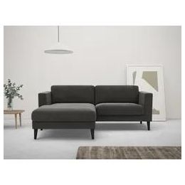 Ecksofa Home Affaire "Amancey, L-Form, Cord oder weicher wasserabweisender Strukturstoff" Sofas Gr. B/H/T: 215cm x 83cm x 158cm, Struktur weich, Longchair links, grau (schwarz gray) Breite 255 cm, mit Massivholzrahmen, Komfortschaum