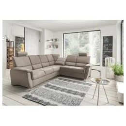 Ecksofa Home Affaire "Pisa L-Form, mit Schlaffunktion, Stauraum, 2x höhenverstellbare" Sofas Gr. B/H/T: 271cm x 95cm x 224cm, Struktur, Bettfunktion links, braun (hellbraun) Kopfstützen und Relaxfunktion im Eckelement