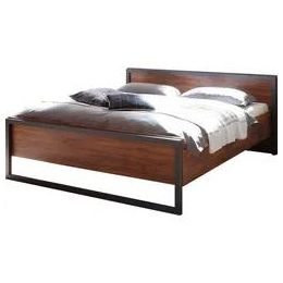 Bett Home Affaire "Detroit Einzelbett im Industrial Design, Bettrahmen, Schlafzimmer", braun (braun, schieferfarben), B:196cm L:209cm, Betten, Bettgestell, in 3, Breiten (Liegeflächen 90/140 oder 180x200cm)