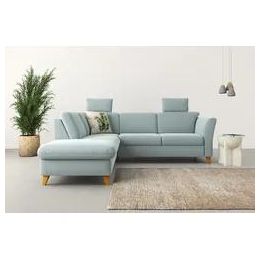 Ecksofa Home Affaire "Trelleborg L-Form" Sofas Gr. B/H/T: 252cm x 86cm x 213cm, Struktur fein, Ottomane links, ohne Bettfunktion-ohne Stauraum, blau (aqua) Federkern-Polsterung, wahlweise mit Bettfunktion und Stauraum