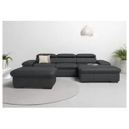 Ecksofa Home Affaire "Alberto L-Form" Sofas Gr. B/H/T: 286cm x 73cm x 174cm, Material, Recamiere rechts, ohne Bettfunktion, schwarz mit Kopfteilverstellung, wahlweise Bettfunktion