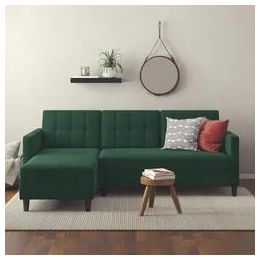 Ecksofa DOREL HOME "Hartford II" Sofas Gr. B/H/T: 213cm x 83cm x 154cm, Samtvelours, Recamiere beidseitig montierbar, grün (dunkelgrün) mit Bettfunktion und Stauraum, Recamiere beidseitig montierbar Bestseller