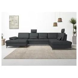 Wohnlandschaft Places of Style "Costello L-Form, mit Sitztiefenverstellung, Armteilverstellung und" Sofas Gr. B/H/T: 363cm x 89cm x 223cm, Material, Recamiere links, ohne Bettfunktion-ohne Stauraum, schwarz 3 Nierenkissen, optional Bettfunktion und Bettkasten