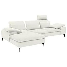 Ecksofa W.Schillig "valentinoo" Sofas Gr. B/H/T: 299cm x 83cm x 178cm, Longlife Xtra-Leder Z59, Longchair links, mit Sitztiefenverstellung, weiß (weiß z59) inklusive Hocker, mit Sitztiefenverstellung, Breite 299 cm