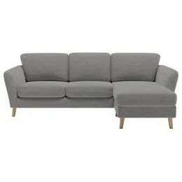 Ecksofa Home Affaire "MARSEILLE (242/152cm),L-Form, Rec. rechts/links" Sofas Gr. B/H/T: 242cm x 88cm x 152cm, Webstoff fein, Recamiere rechts, grau Massivholzbeine aus Eiche, in verschieden Bezügen und Farbvarianten