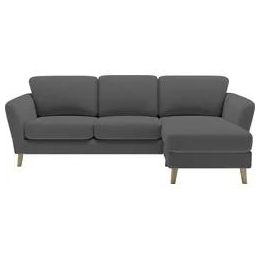 Ecksofa Home Affaire "MARSEILLE (242/152cm),L-Form, Rec. rechts/links" Sofas Gr. B/H/T: 242cm x 88cm x 152cm, Flachgewebe, Recamiere rechts, grau (dunkelgrau) Massivholzbeine aus Eiche, in verschieden Bezügen und Farbvarianten