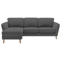 Ecksofa Home Affaire "MARSEILLE (242/152cm),L-Form, Rec. rechts/links" Sofas Gr. B/H/T: 242cm x 88cm x 152cm, Flachgewebe, Recamiere links, grau (dunkelgrau) Massivholzbeine aus Eiche, in verschieden Bezügen und Farbvarianten