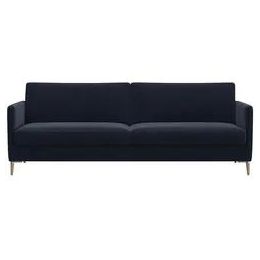 3-Sitzer FLEXLUX "Fiore, super Sitzkomfort durch Kaltschaum im Sitz" Sofas Gr. B/H/T: 214cm x 85cm x 92cm, Velvet, blau (royal blau) schmale Armlehnen, Füße Alu+ Eiche