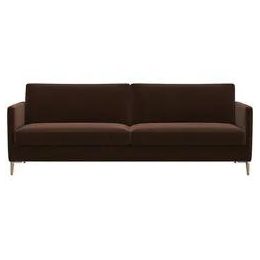 3-Sitzer FLEXLUX "Fiore, super Sitzkomfort durch Kaltschaum im Sitz" Sofas Gr. B/H/T: 214cm x 85cm x 92cm, Velvet, braun (tobacco) schmale Armlehnen, Füße Alu+ Eiche